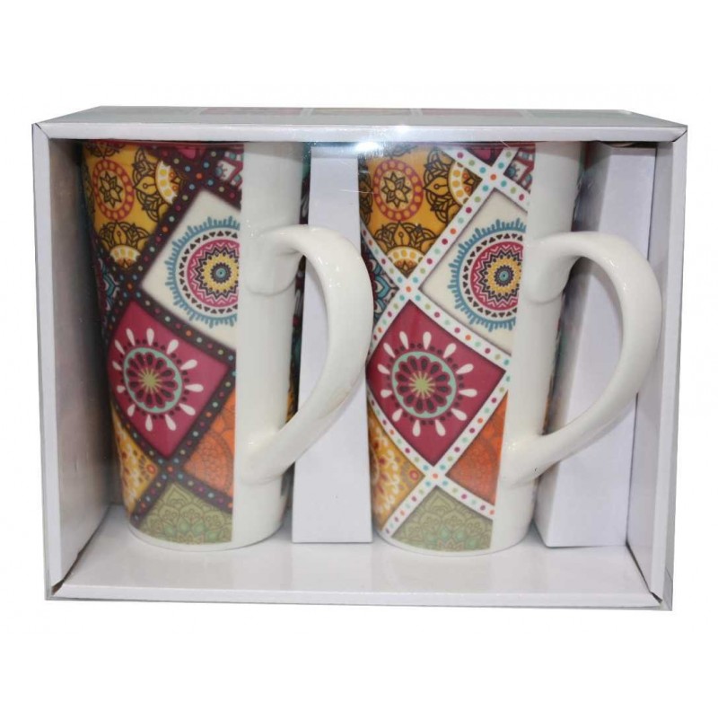 Lot de 2 maxi mugs "GOA"en porcelaine - 550 ml - 2 designs panachés ...