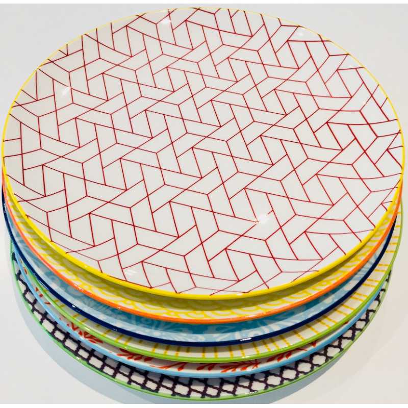 Grande assiette "IKOMA" en porcelaine - 6 designs panachés - diam 26 x ...